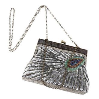 Beaupretty Sac de Soirée Vintage Perles et Sequins Motif Plume Pochette Élégante pour Mariage et Cocktail Sac à Main Compact pour Femme Accessoire Formel pour Cé