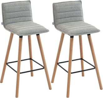 HOMCOM Lot de 2 tabourets de bar - HOMCOM - assise rembourr&eacute;e, dossier et repose-pieds - tissu aspect lin - 48 x 48 x 99,5 cm - gris