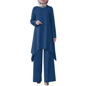 Generic Ensemble de v&ecirc;tements de d&eacute;tente pour femme 2 pi&egrave;ces en coton et lin - Tenue d&eacute;contract&eacute;e ample &agrave; manches 3/4 - Pantalon large taille haute avec poche