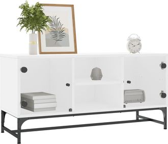 Generic TV Schrank mit Glast&uuml;ren, Fernsehschrank mit viel Stauraum, Lowboard f&uuml;r Fernseher Wohnzimmer, Fernsehtisch TV, 102x37x50 cm(Betongrau) (Wei&szlig;)