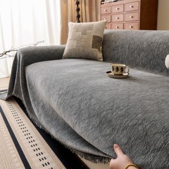 Generic Einfarbiges Karo-Muster, wei&szlig; und grau, Dicker Sofawurf, Sofabezugdecke, waschbar, Eck-Chenille-Decke, einfarbig, f&uuml;r 1-4-Sitzer, Sofabezug f&uuml;r EIN he