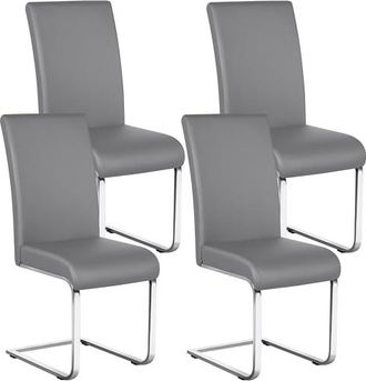 Yaheetech Lot de 4 Chaises de Salle à Manger Cuisine Piètement Acier Chromé Revêtement en Similicuir 50 cm de Hauteur Assise Gris Clair