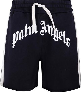 Palm Angels Homme, Shorts, Noir, Taille: M Curved Logo Track Sweatshorts