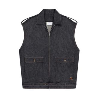 Courr&egrave;ges &Auml;rmellose Denim Bomberjacke - - Jackets - Damen - Blau - M