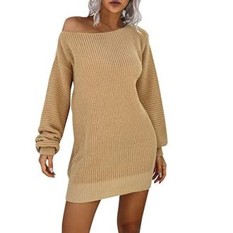 Generic 2026 Nouvelles femmes Robe pull &agrave; &eacute;paules d&eacute;nud&eacute;es en tricot &eacute;pais, kaki, L