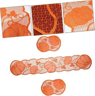 Cabilock Teiliges Tischläufer und Tischmatten aus Polyester Orangefarbene Halloween und Erntedekoration mit Kürbis und Ahornblattmuster Waschbar für Thanksgivi