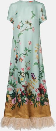 La DoubleJ Maxikleid Swing aus Seiden-Twill mit Federn