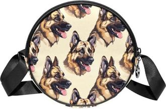 Generic Sac &agrave; bandouli&egrave;re rond pour femme, imprim&eacute; berger allemand, petit sac &agrave; bandouli&egrave;re avec fermeture &eacute;clair, bretelles r&eacute;glables, sac &agrave; main rond d&eacute;cont