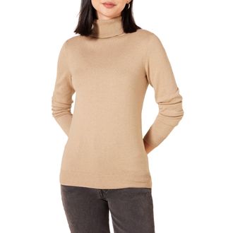 Amazon Essentials Damen Leichter, Lang&auml;rmeliger Rollkragenpullover, Klassischer Schnitt (Erh&auml;ltlich In &Uuml;bergr&ouml;&szlig;e), Kamelbraun Meliert, XS