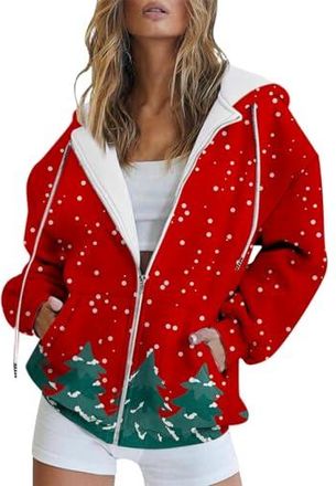 Generic Veste Noël Femme, Sweat Capuche Zippé, Blazer Manches Longues Imprimé Mi-Saison, Fitness Grande Taille Basic Pas Cher, Vêtements Sport Rose, Survêteme