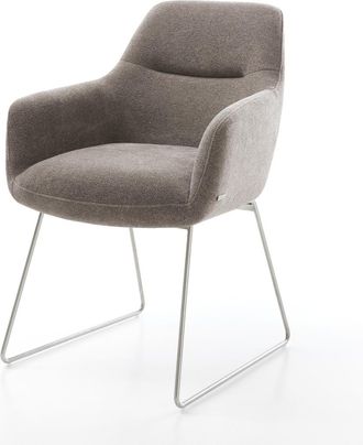 DELIFE Esszimmerstuhl Pejo-Flex Strukturstoff Soft Taupe Kufengestell Edelstahl Taschenfederkern, Esszimmerst&uuml;hle