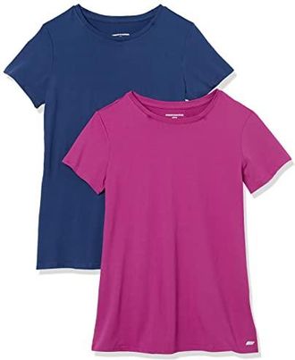 Amazon Essentials T-shirt Stretch et Quick Dry, Col Rond et Manches Courtes (Disponible en Grande Taille) Femme, Lot de 2, Bleu/Violet Orchidée, 3XL Grande taille