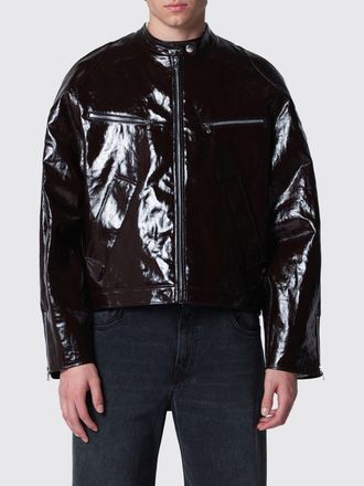 S&eacute;fr Blouson bomber en cuir coupe d&eacute;contract&eacute;e avec col motard et &eacute;paules tombantes