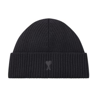 Ami Homme, Accessoires, Blanc, Taille: ONE Size Bonnet Logo en laine vierge