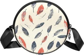Generic Sac &agrave; bandouli&egrave;re rond pour femme, motif plume, petit sac &agrave; bandouli&egrave;re avec fermeture &eacute;clair, bretelles r&eacute;glables, sac &agrave; main rond d&eacute;contract&eacute; pour f