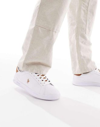 Polo Ralph Lauren Heritage Court - Baskets en cuir à logo joueur de polo - Fauve-Blanc