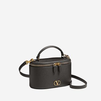 Valentino Garavani Womens Leather Vanity Bag Vlogo Black Shoulder