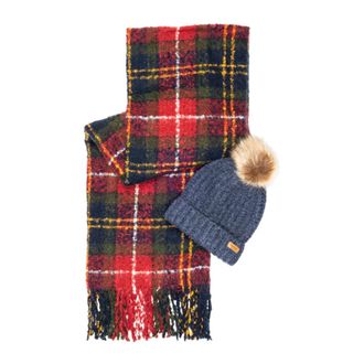 Barbour Femme, Accessoires, Rouge, Taille: ONE Size Saltburn Beanie & Tartan Scarf Gift Set