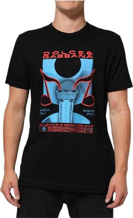 Dolce & Gabbana Homme, Tops, Noir, Taille: 2XL T-shirt en coton avec impression musicale et col rond