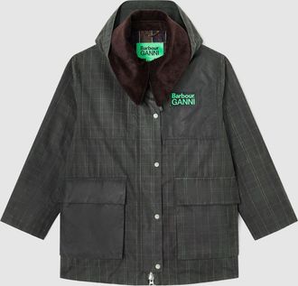 Barbour Veste Ganni Hooded Duffle Wax Classic Tartan Fern, Collaboration Barbour X Ganni