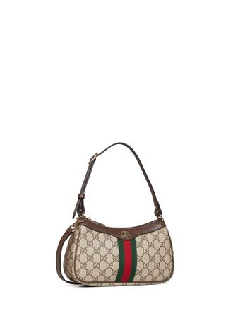 Gucci Womens Shoulder Bag Ophidia Beige-Dark Brown Lambskin