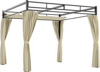 OUTSUNNY Pergola de jardin - tonnelle de jardin ext&eacute;rieur - Outsunny - toit r&eacute;tractable, 4 rideaux, protection UV30+ - acier - 3x3m - beige