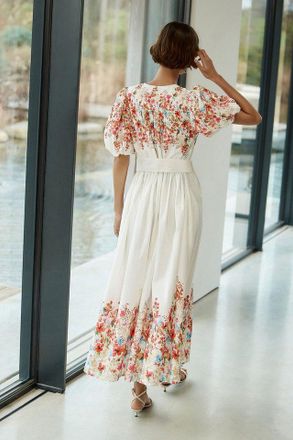 Next Midikleid Midikleid mit kurzen Puff&auml;rmeln und Bindeg&uuml;rtel (1-tlg)