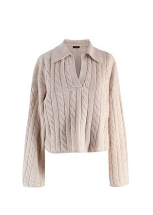 Joseph Cream Light Cable Knit Polo Neck Jumper Size M