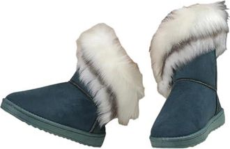 Generic JJDFW Bottes de neige mi-mollet doubl&eacute;es de fourrure en coton pour femme Chaussures plates &agrave; bout rond Semelle en caoutchouc Couleur unie, bleu, 39 2/