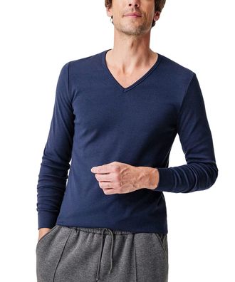 Damart Herren Langarm-Shirt mit V-Ausschnitt, Wärmegrad Medium 3. Thermounterwäsche-Oberteil, Dunkelblau, XL