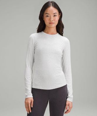 lululemon Hold Tight Langarmshirt f&uuml;r Frauen - Gr&ouml;&szlig;e 10 in Heathered Core Ultra Light Grey