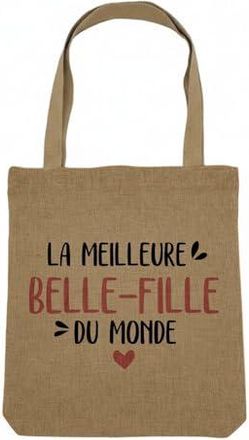 Fabulous Sac Shopping Tote Bag Aspect Lin - La Meilleure Belle Fille du Monde Famille Fille - Sac de Courses Toile Epaisse 360g Beige Naturel Cabas Port&eacute; Epaul
