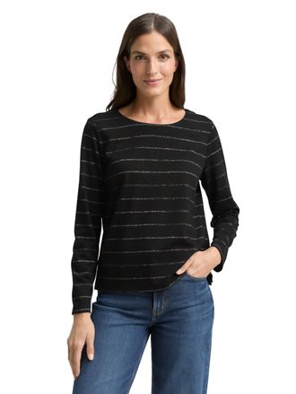 Tom Tailor Damen 1048946 Langarmshirt Mit Glitzer-Streifenmuster, 39270 - Black Stripe with Lurex, M EU