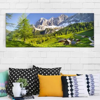 Bilderwelten home24 Glasbild Steiermark Almwiese Glasart: Sicherheitsglas Material: Glas Motiv: Landschaften & Berge Muster: mit Motiv Gr&uuml;n 125 x 50cm
