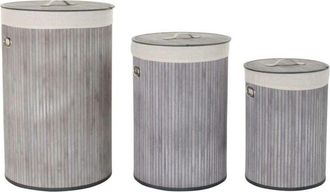 DKD Home Decor Panier Linge Set 3 Bambou Polyester 38X38X60 Gris