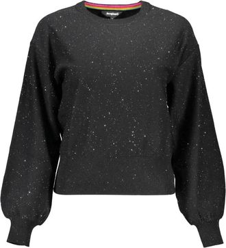Desigual Femme, Pulls, Noir, Taille: 36 FR Haut noir à manches longues avec détails contrastés