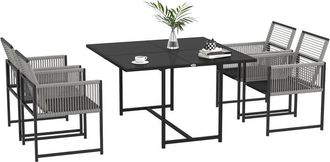 OUTSUNNY Ensemble salon de jardin design Acapulco encastrable 4 places 5 pi&egrave;ces noir gris