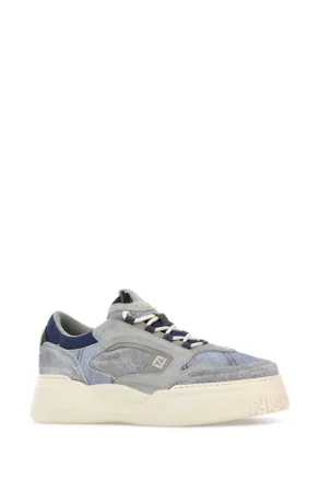 Fendi Mens Multicolor Denim Fendi Force Sneakers Grig+denim Blu+denim