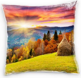 Paul Sinus Art Landschaft, Herbst, grün, orange, Wald, Sonnenuntergang Deko Kissen 40x40cm für Couch Sofa Lounge Zierkissen - Dekoration zum Wohlfühlen