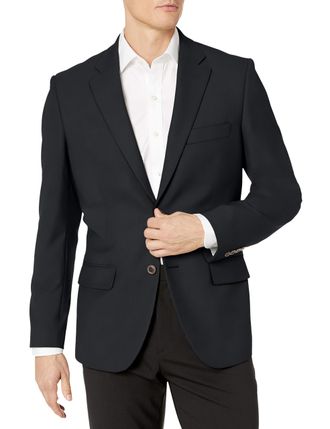 Amazon Essentials Herren Stretch-Blazer mit langen Ärmeln, klassische Passform, Knopfleiste, Schwarz, 40