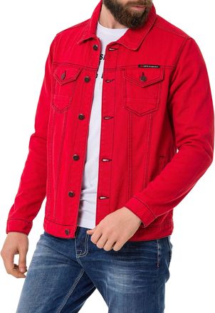 Cipo & Baxx Herren Jeansjacke CJ289 Rot - Denimjacke im Casual Streetwear Stil mit Kn&ouml;pfen & Brusttaschen - &Uuml;bergangsjacke f&uuml;r Alltag & Freizeit - CJ289 Rot XL