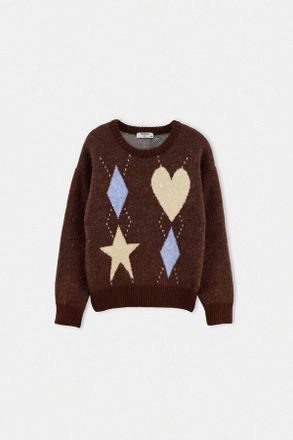 Trendyol KIDS M&auml;dchen Braun Rautenmuster Lang, Regular Fit Pullover