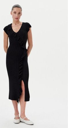 Twin-Set Strickkleid 251LB3CAA Schwarz Slim Fit