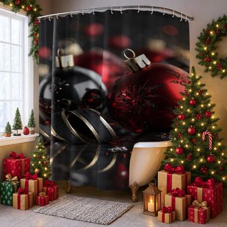 Generic Extra breiter Duschvorhang, weihnachtliches Schneeflockenband, Weihnachtsmotiv, Polyester, wasserdicht, dekorativer Badezimmer-Vorhang für Badezimmer,
