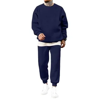 Generic Surv&ecirc;tement de jogging pour homme - Confortable - Manches longues - Chaud - 2 pi&egrave;ces - Fitness - V&ecirc;tement de sport simple, Bleu marine (01), L
