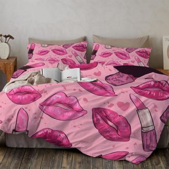 Generic Sexy Rote Lippen Bettw&auml;sche Kinder 135x200 3teilig Bettbezug 135 x 200 cm Modischer Lippenstift Bettbez&uuml;ge Set Weich Atmungsaktiv 3D Wendebettw&auml;sche m