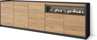 Skraut Home Skraut Home - Sideboard, Highboard, Kommode, 260x37x80cm, 5 T&uuml;ren, Elektrokamin., Eiche Schwarz