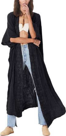 Bsubseach Schwarz Stickerei Open Front Strandponcho für Damen Halbarm Bikini Strand Kimono Cardigan