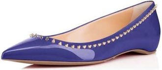 Minitoo Chaussures plates confortables pour femme avec rivets pour fête, bal de fin dannée, W9 Bleu foncé, 34.5 EU