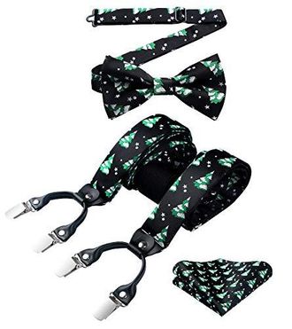 Hisdern Bretelles Hommes No&euml;l Bretelles avec 6 Clips Fortes R&eacute;glable Forme Y Arbre de No&euml;l Noeud Papillon Ensemble Poche Carr&eacute;